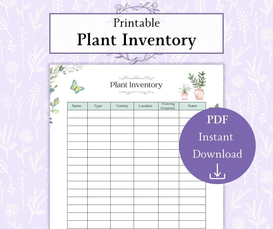 Plant Inventory Printable PDF | Plant Manager Plant Care Sheet | Garden ...