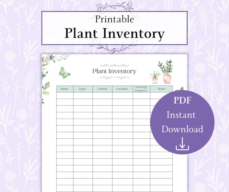 Plant Inventory Printable PDF | Plant Manager Plant Care Sheet | Garden ...