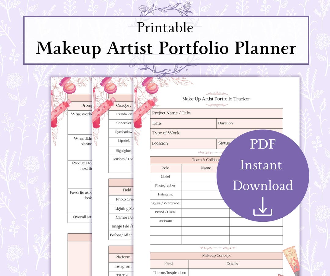 Makeup Artist Portfolio Tracker Printable PDF, MUA Portfolio Planner ...