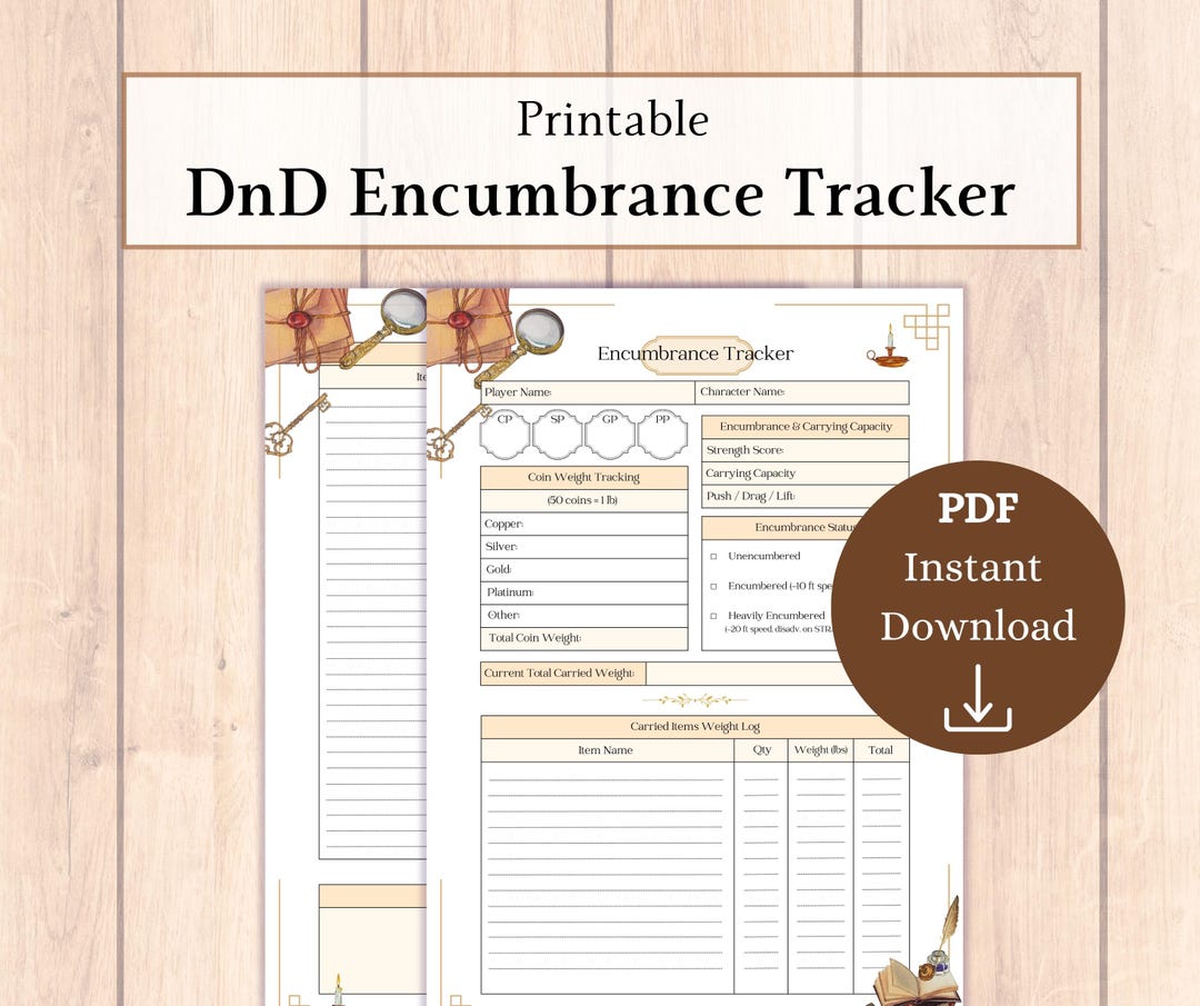 Dnd Encumbrance Tracker Printable PDF, Inventory Weight Sheet, Carrying ...