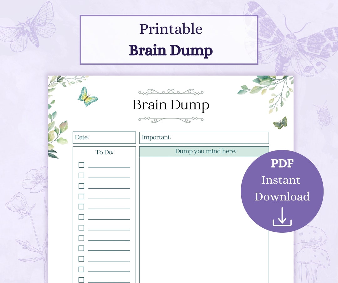 Brain Dump Printable PDF | Braindump to Do List | Productivity Planner ...