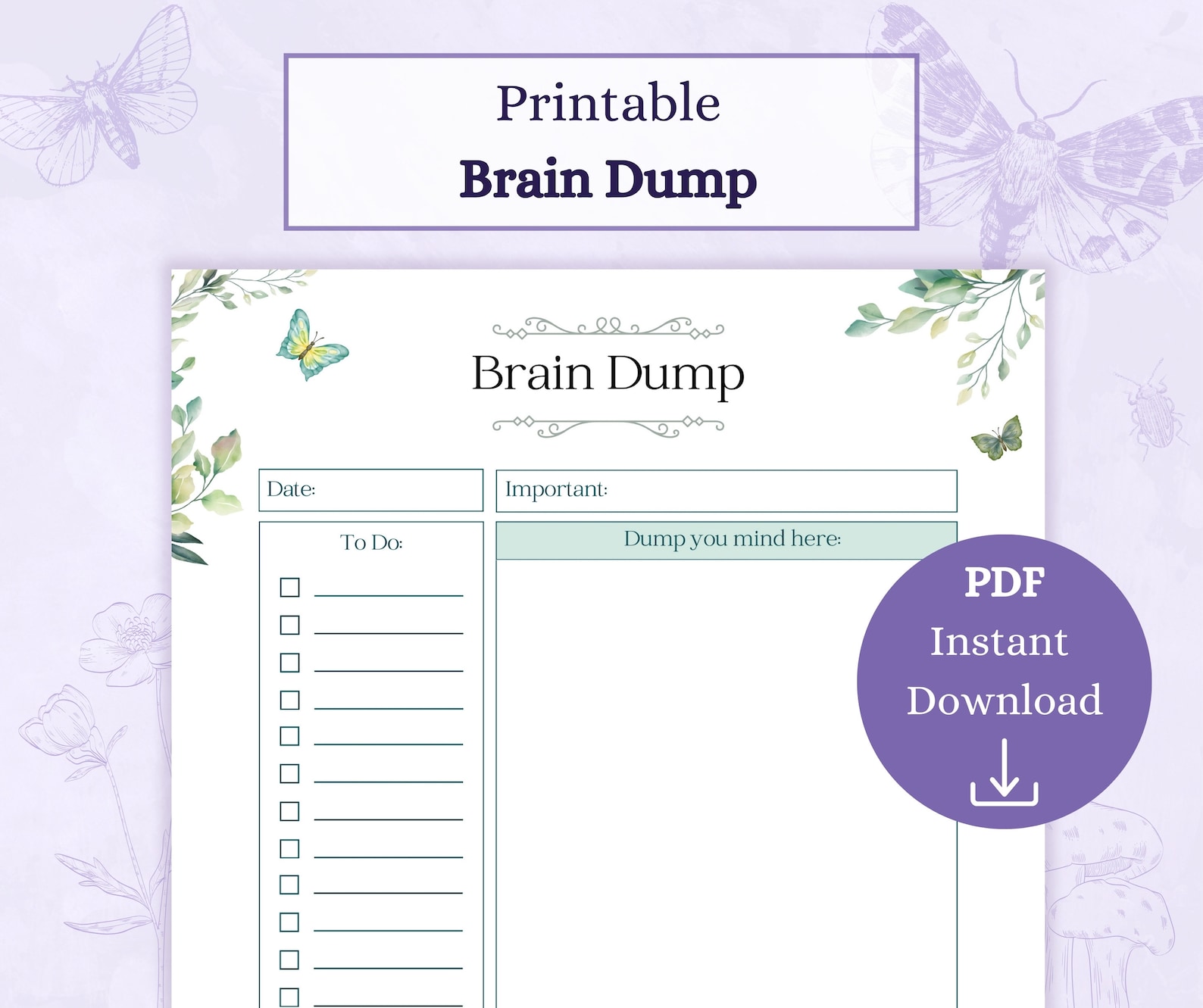 Brain Dump Printable PDF | Braindump to Do List | Productivity Planner ...