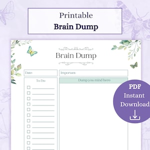 Brain Dump Printable PDF | Braindump to Do List | Productivity Planner ...