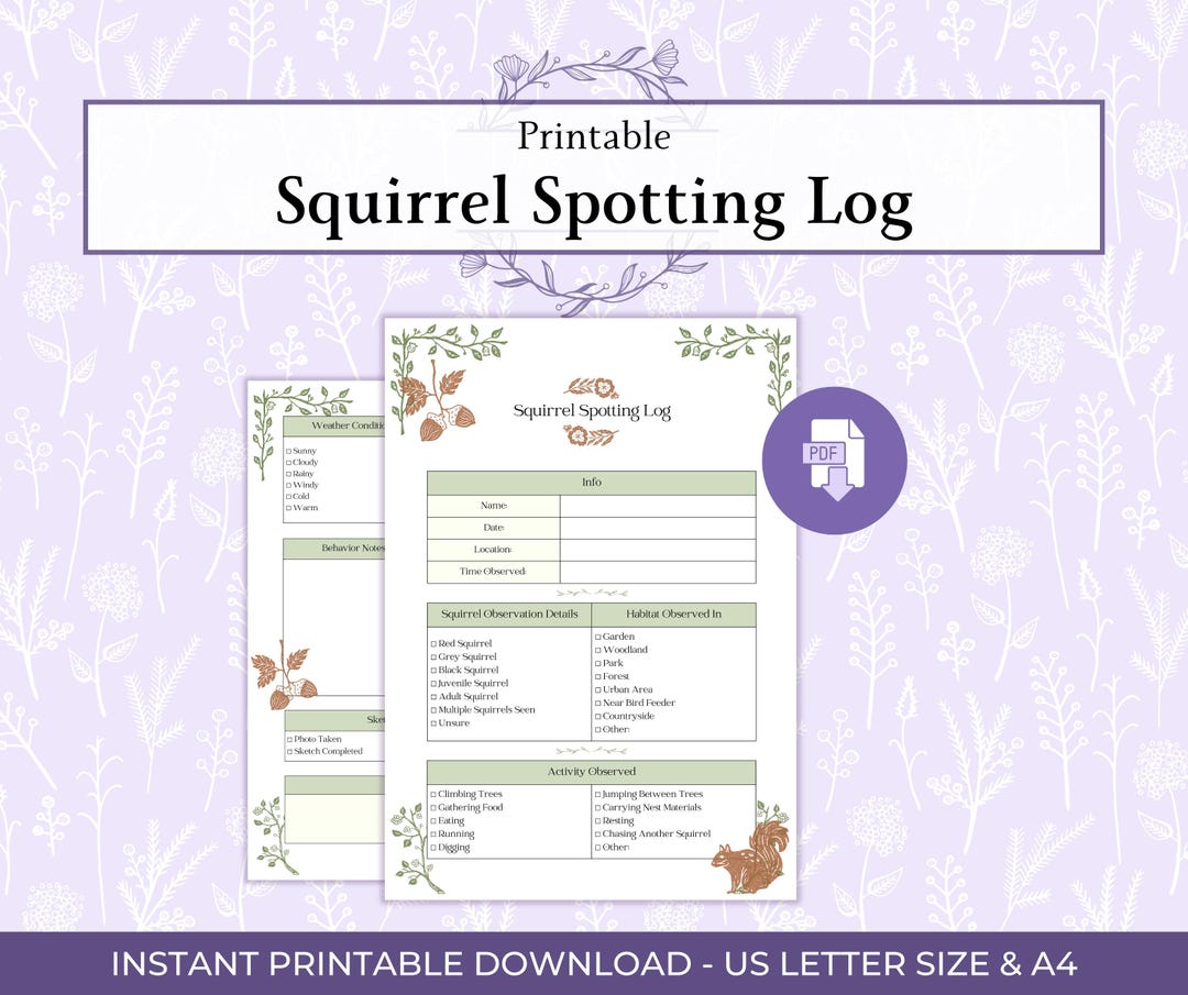 Squirrel Spotting Log Printable PDF, Wildlife Observation Journal ...