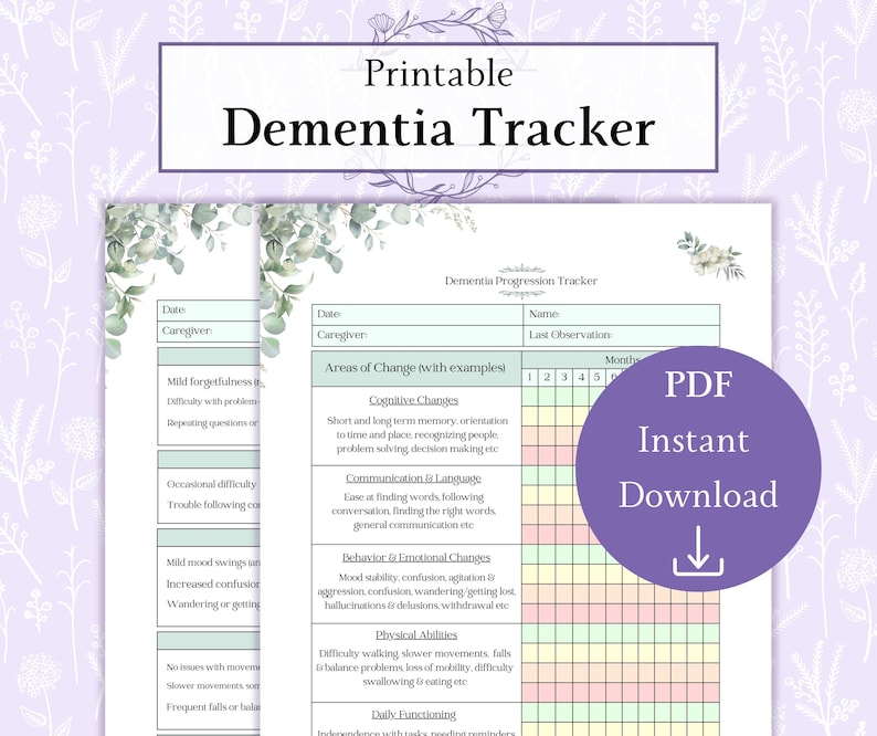 Dementia Symptom Tracker Bundle Printable PDF | Dementia Worksheet ...