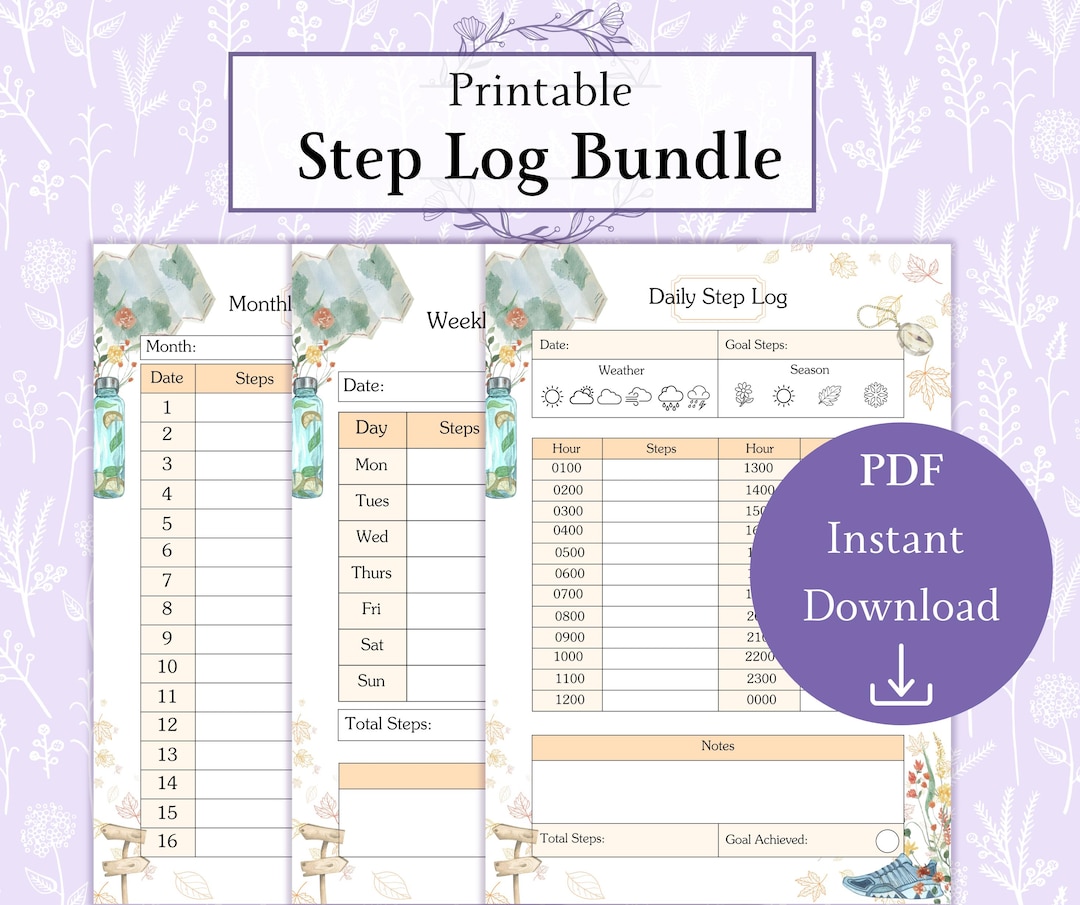 Step Log Bundle Printable PDF | Daily Step Log | Weekly Step Tracker ...