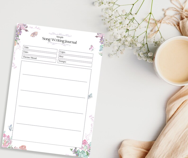 Simple Songwriting Journal Printable PDF | Songwriting Sheet ...