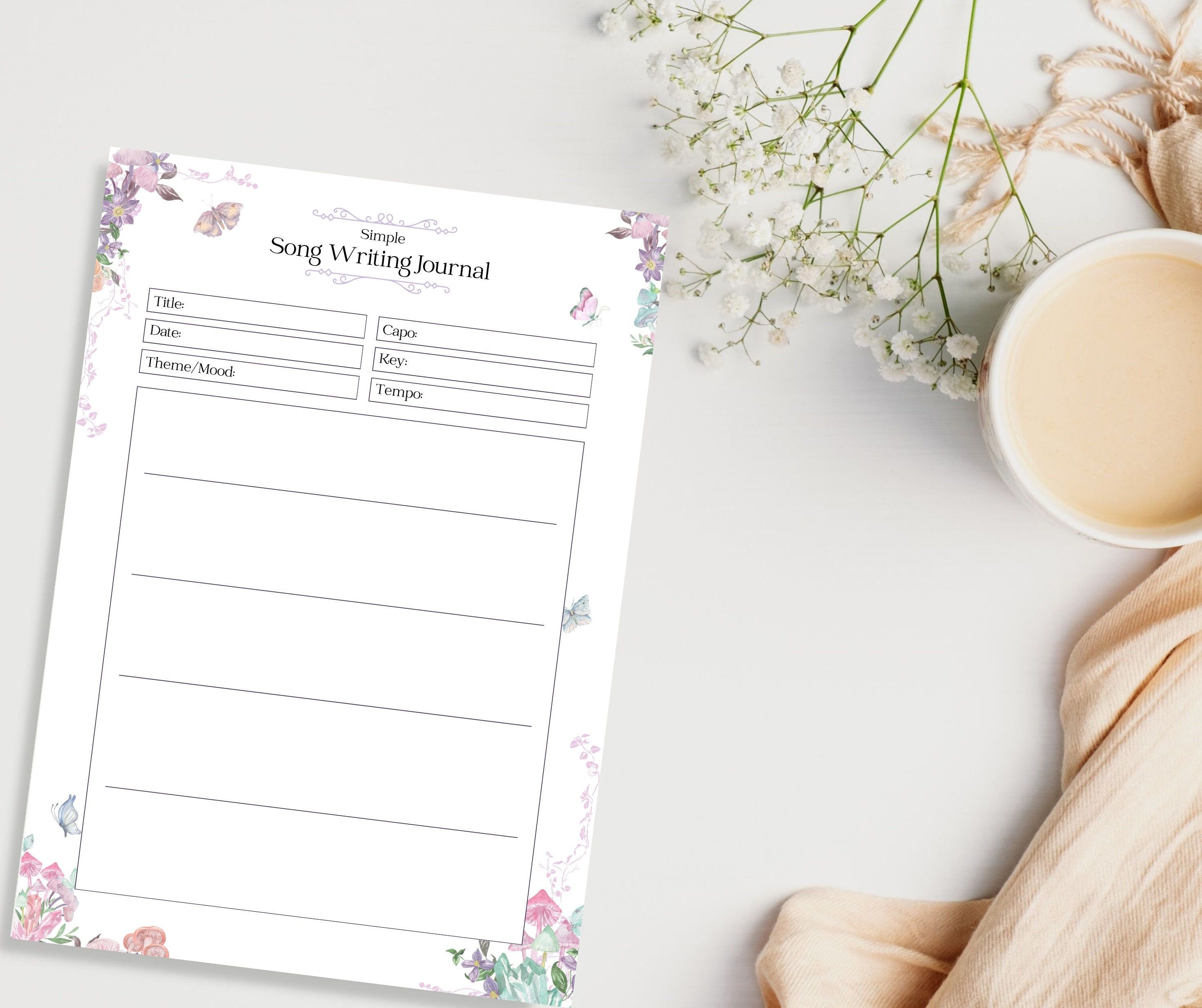 Simple Songwriting Journal Printable PDF Songwriting Sheet Songwriter ...