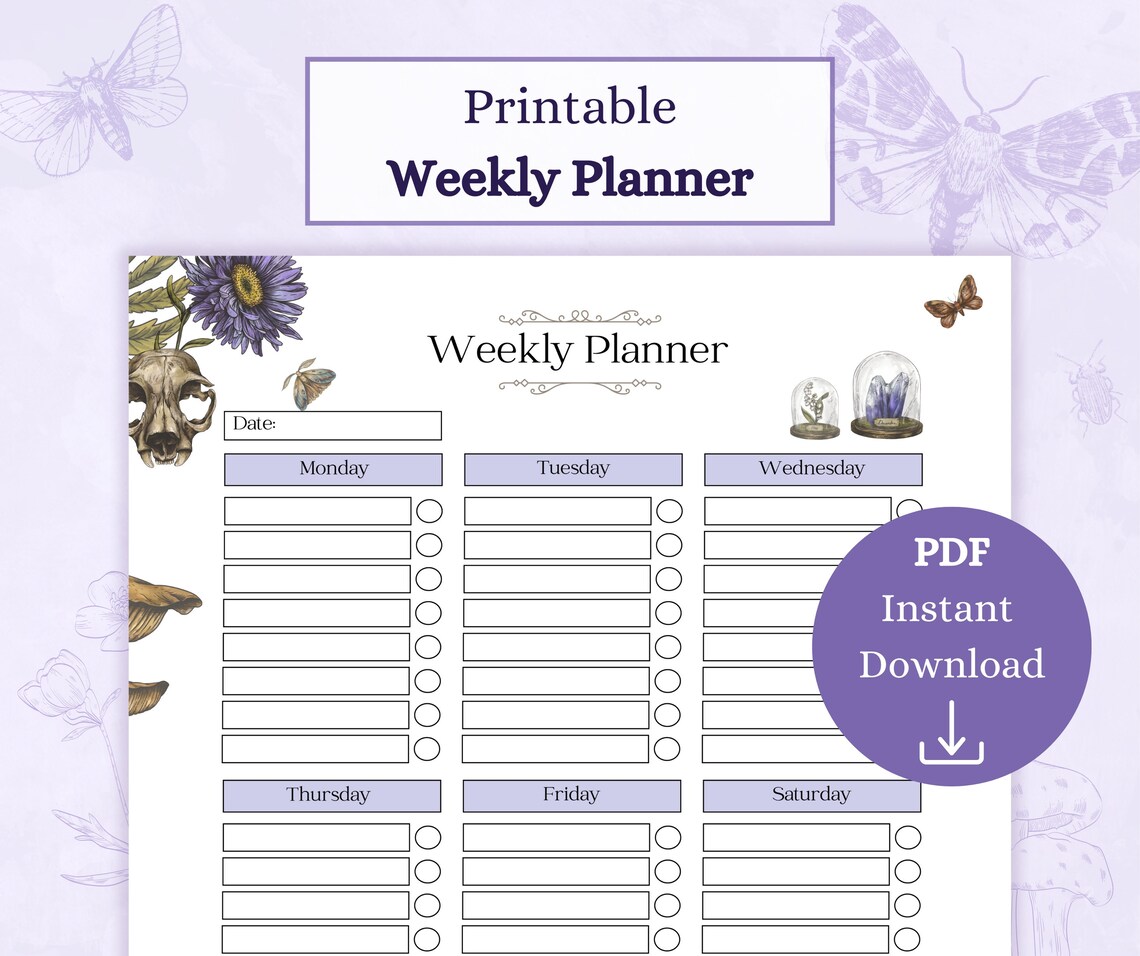 Weekly Witchy Planner Printable PDF | Task Tracker | Checklist Outline ...
