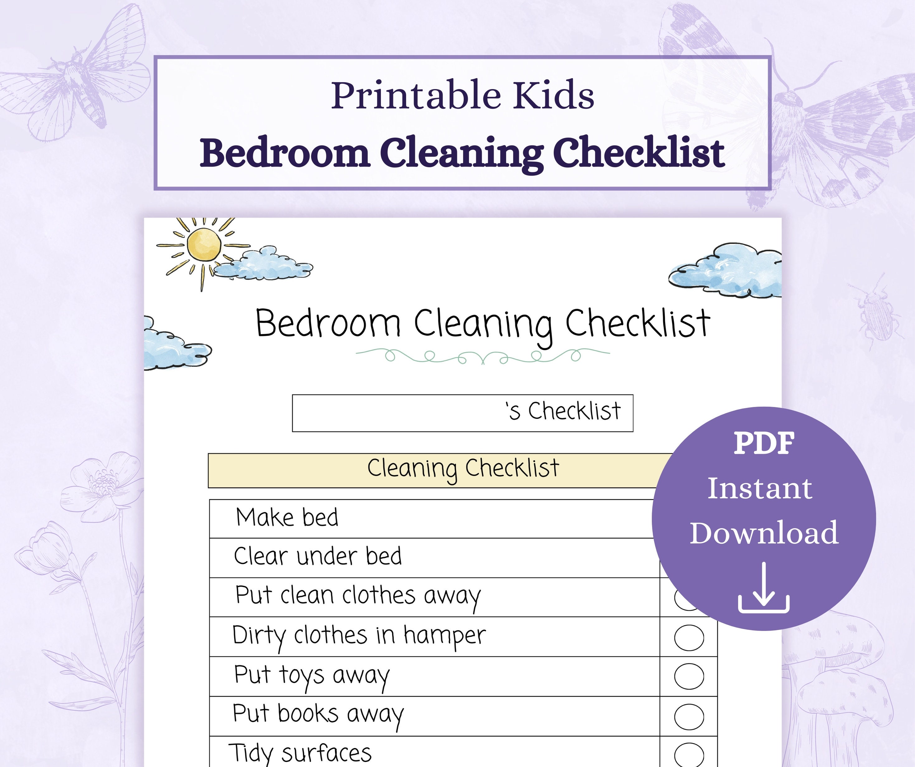 Kids Bedroom Cleaning Checklist Printable PDF Chore Chart for Kids ...