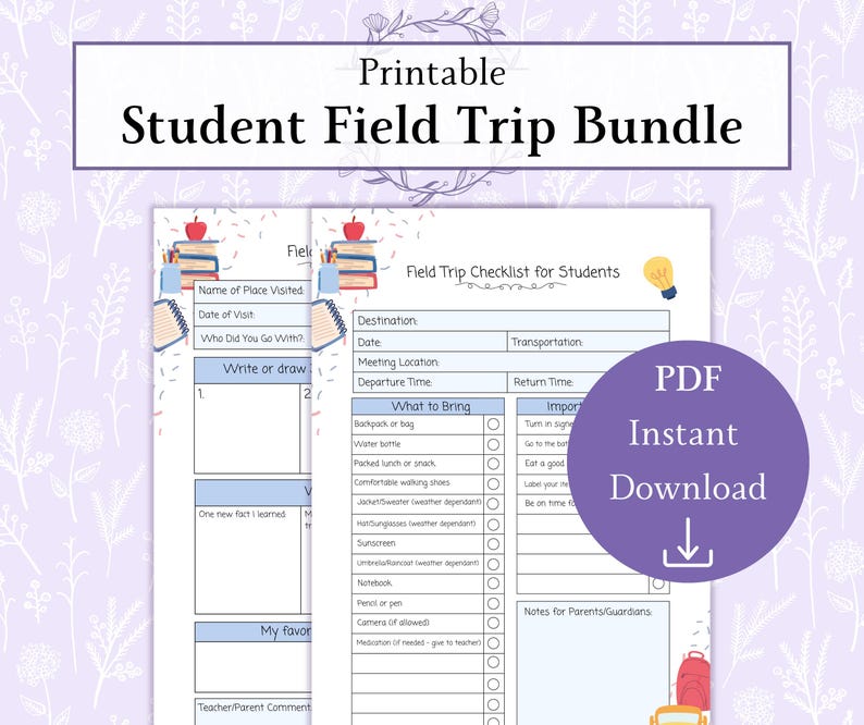 Student Field Trip Bundle Printable PDF, Field Trip Checklist PDF ...