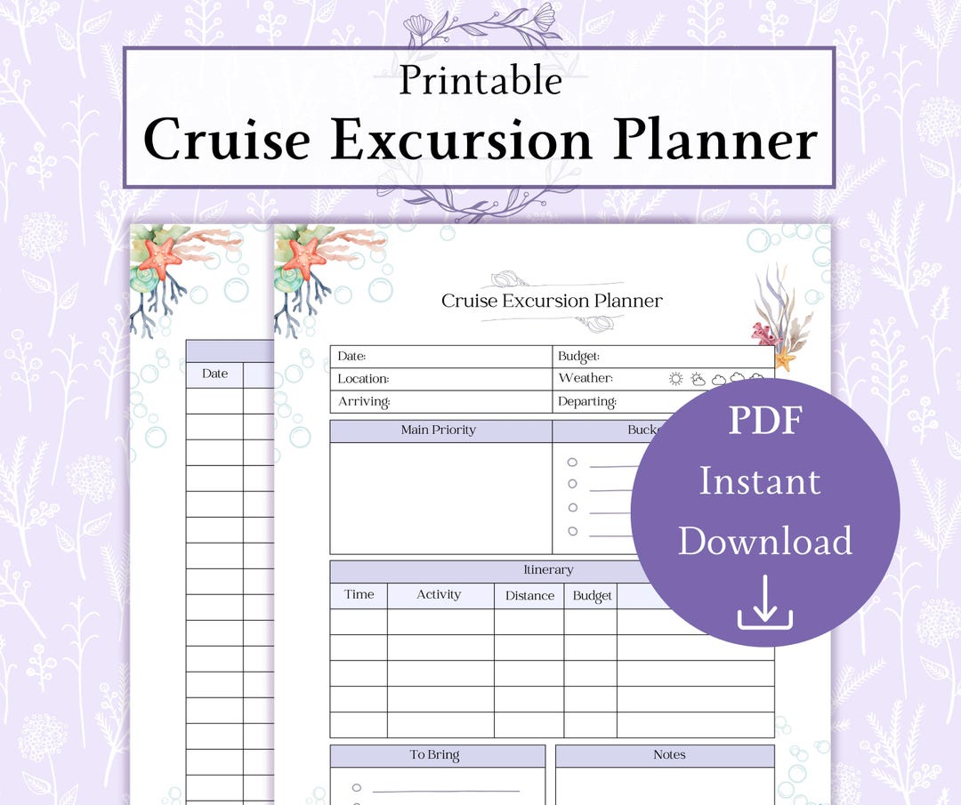 Cruise Excursions Tracker Printable PDF | Port Tracker | Excursion ...