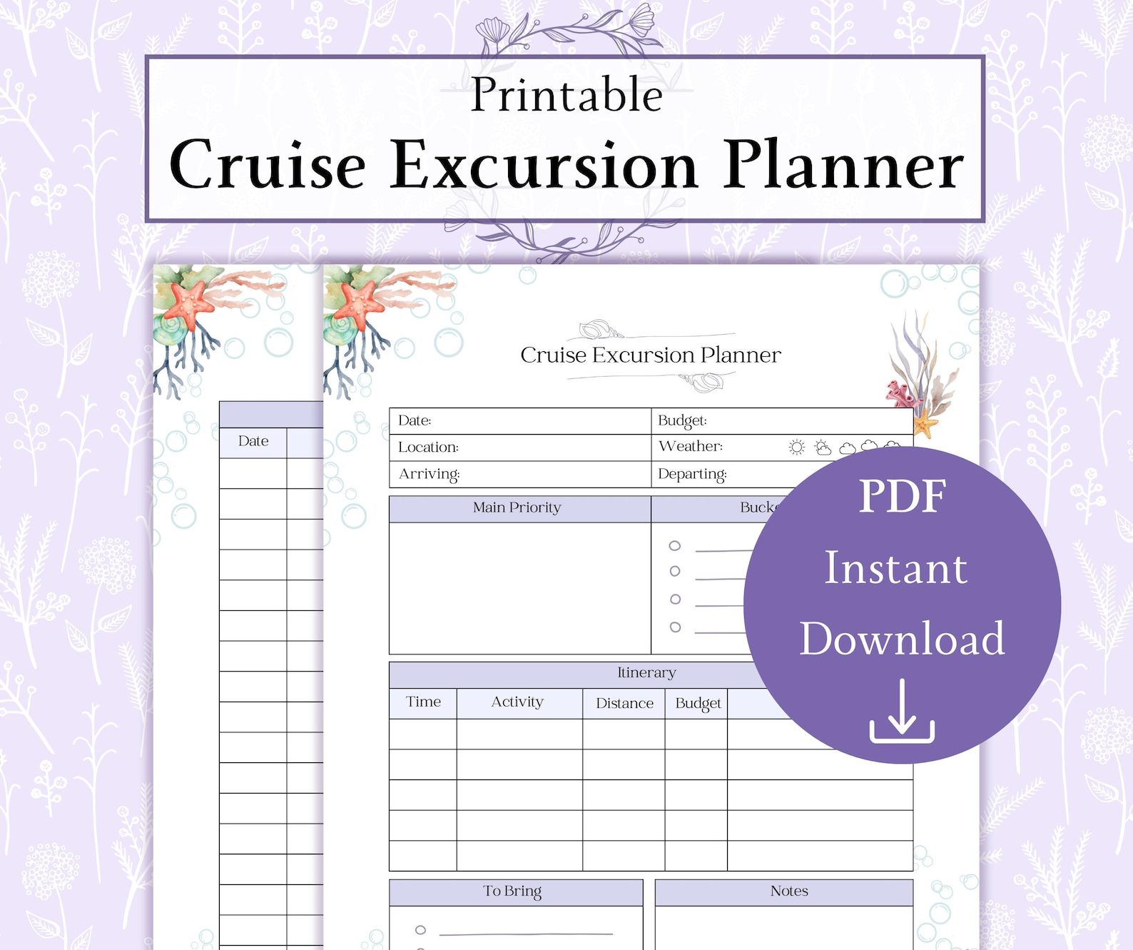 Cruise Excursions Tracker Printable PDF | Port Tracker | Excursion ...