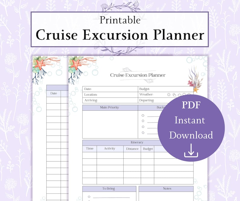 Cruise Excursions Tracker Printable PDF | Port Tracker | Excursion ...