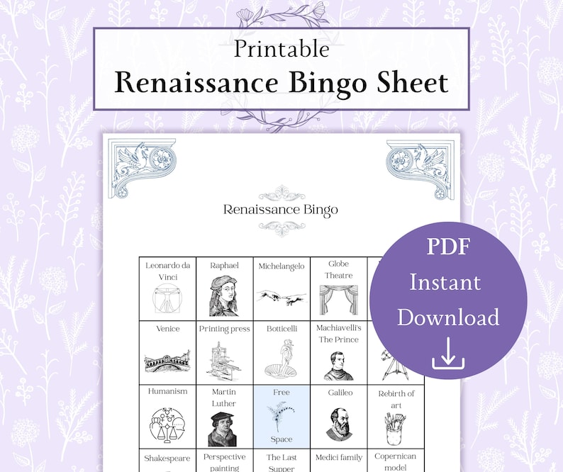 Renaissance Bingo Game Printable PDF, Art History Classroom Activity ...