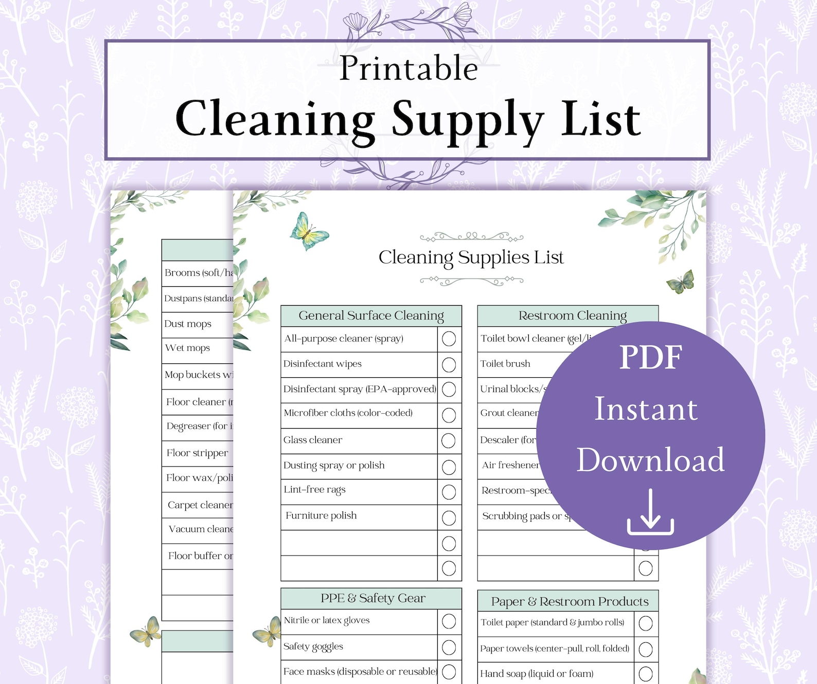Cleaning Supply List Printable PDF | Cleaner Inventory Management ...