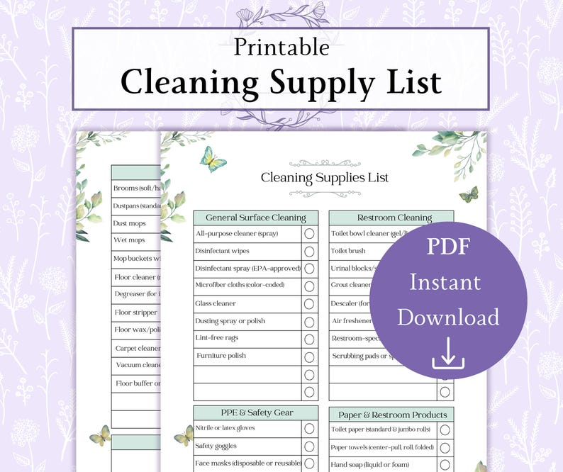 Cleaning Supply List Printable PDF | Cleaner Inventory Management ...