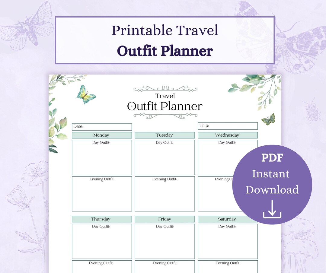 Travel Outfit Planner Printable PDF | Travel Packing List Clothes ...