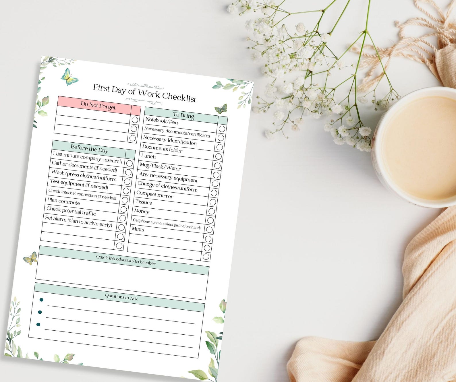 First Day of Work Checklist Printable PDF | New Job Checklist | Career ...