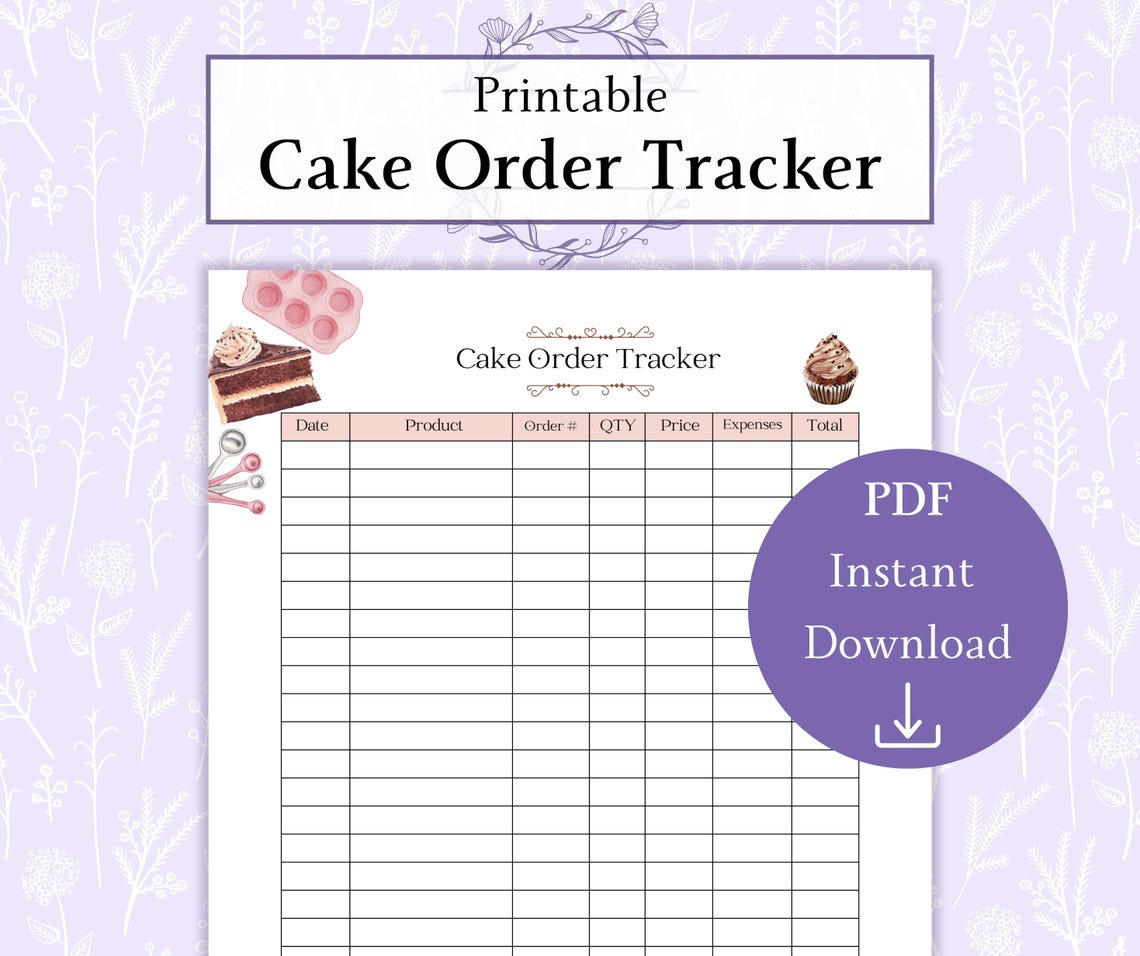 Cake Sales Tracker Printable PDF | Food Order Tracker | Cake Order ...