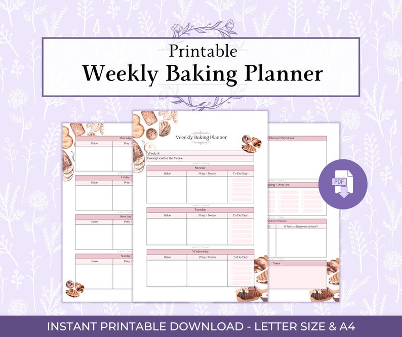 Weekly Baking Planner Printable PDF, Bake Schedule & Prep Planner, Home ...