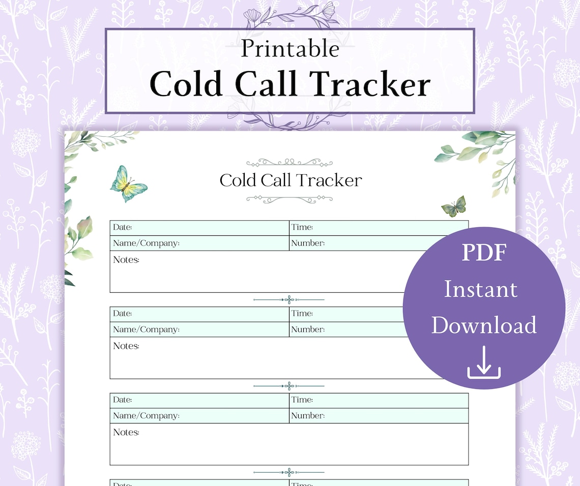 Cold Call Tracker Printable PDF | Phone Call Log Book | Cold Call Sheet ...