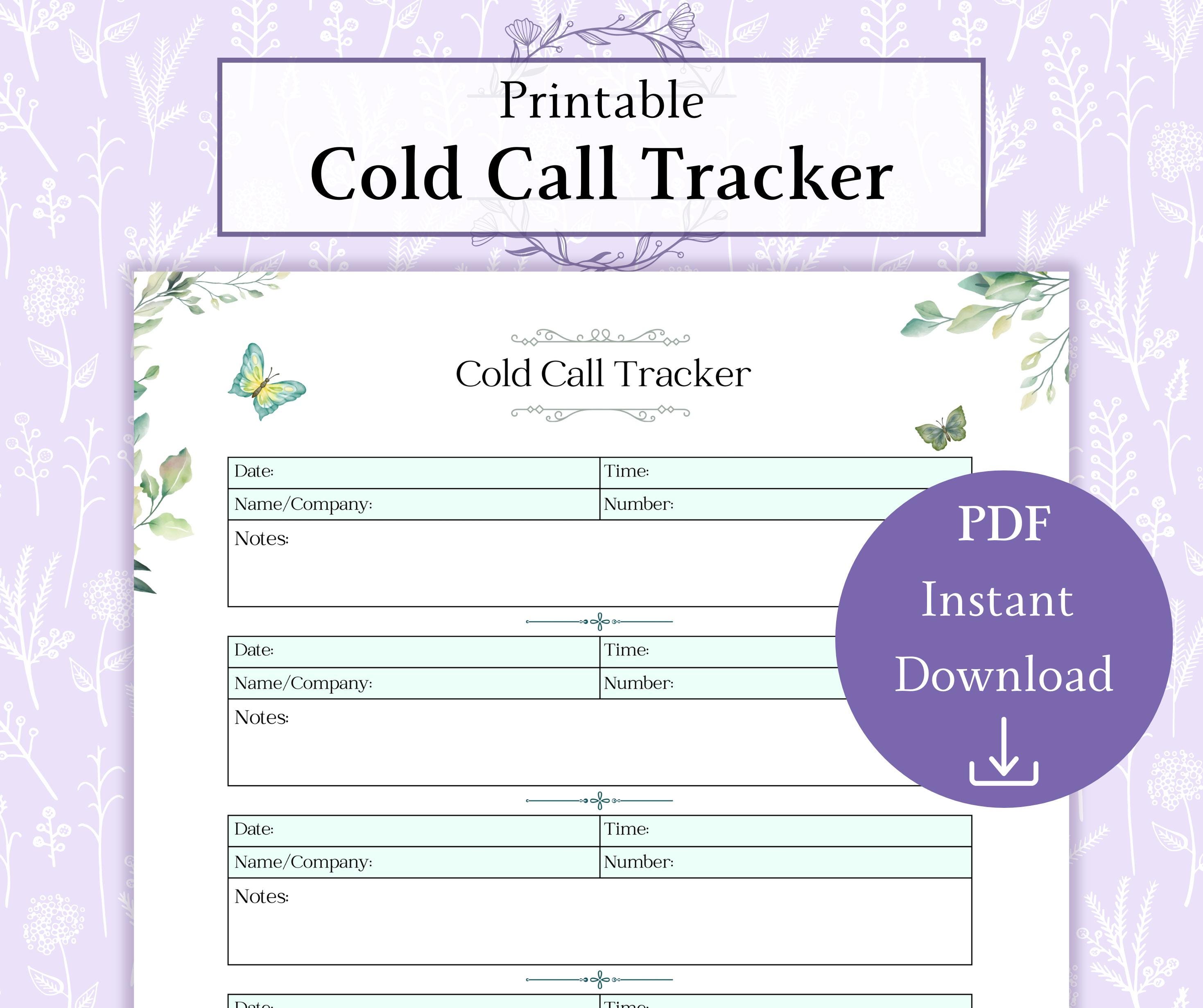 Cold Call Tracker Printable PDF | Phone Call Log Book | Cold Call Sheet ...