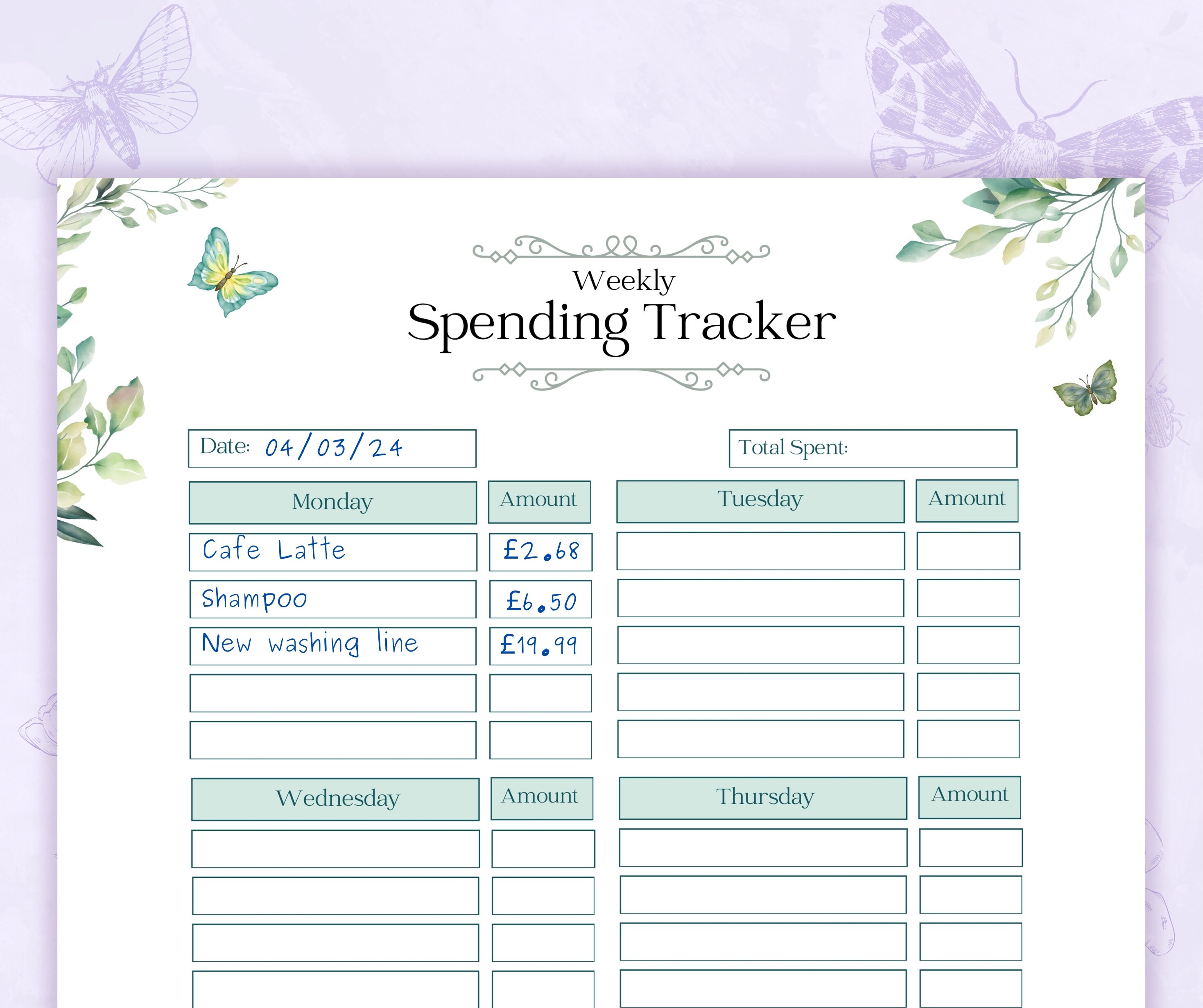 Weekly Spending Tracker Printable PDF Spending Journal Weekly Budget ...