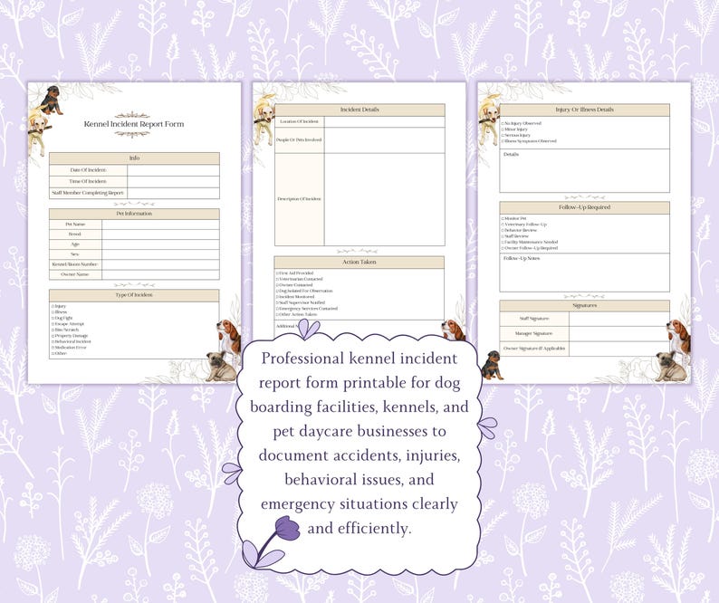 Kennel Incident Report Form Printable PDF, Dog Boarding Incident Sheet ...