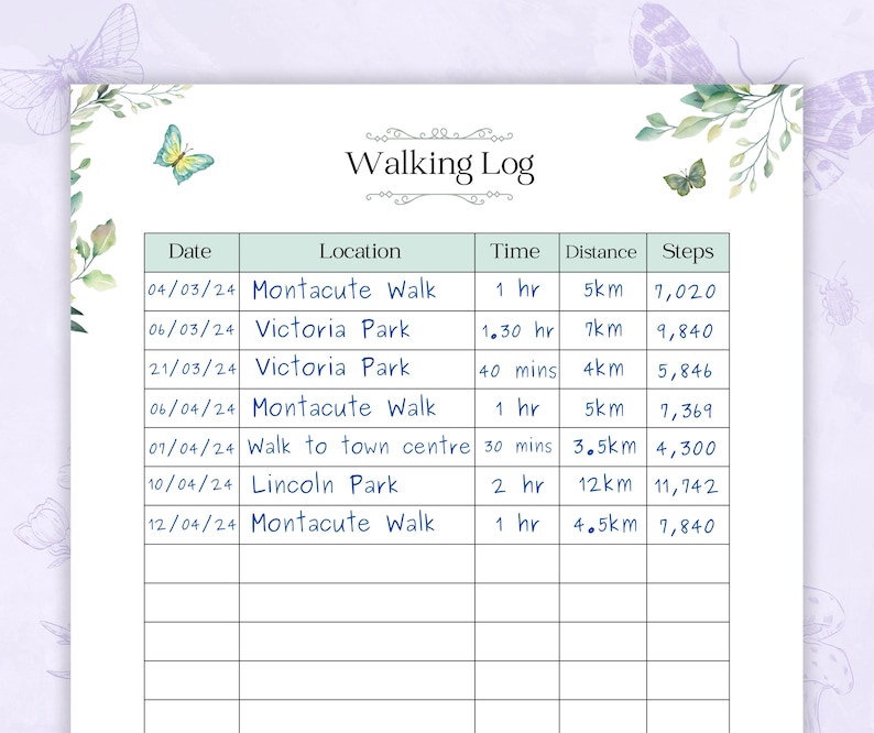 Walking Log Printable PDF | Walking Diary | Hiking Journal | Steps ...