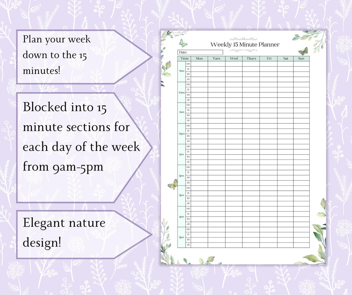 Weekly 15 Minute Planner Printable PDF | 15 Minutes Planner Block ...