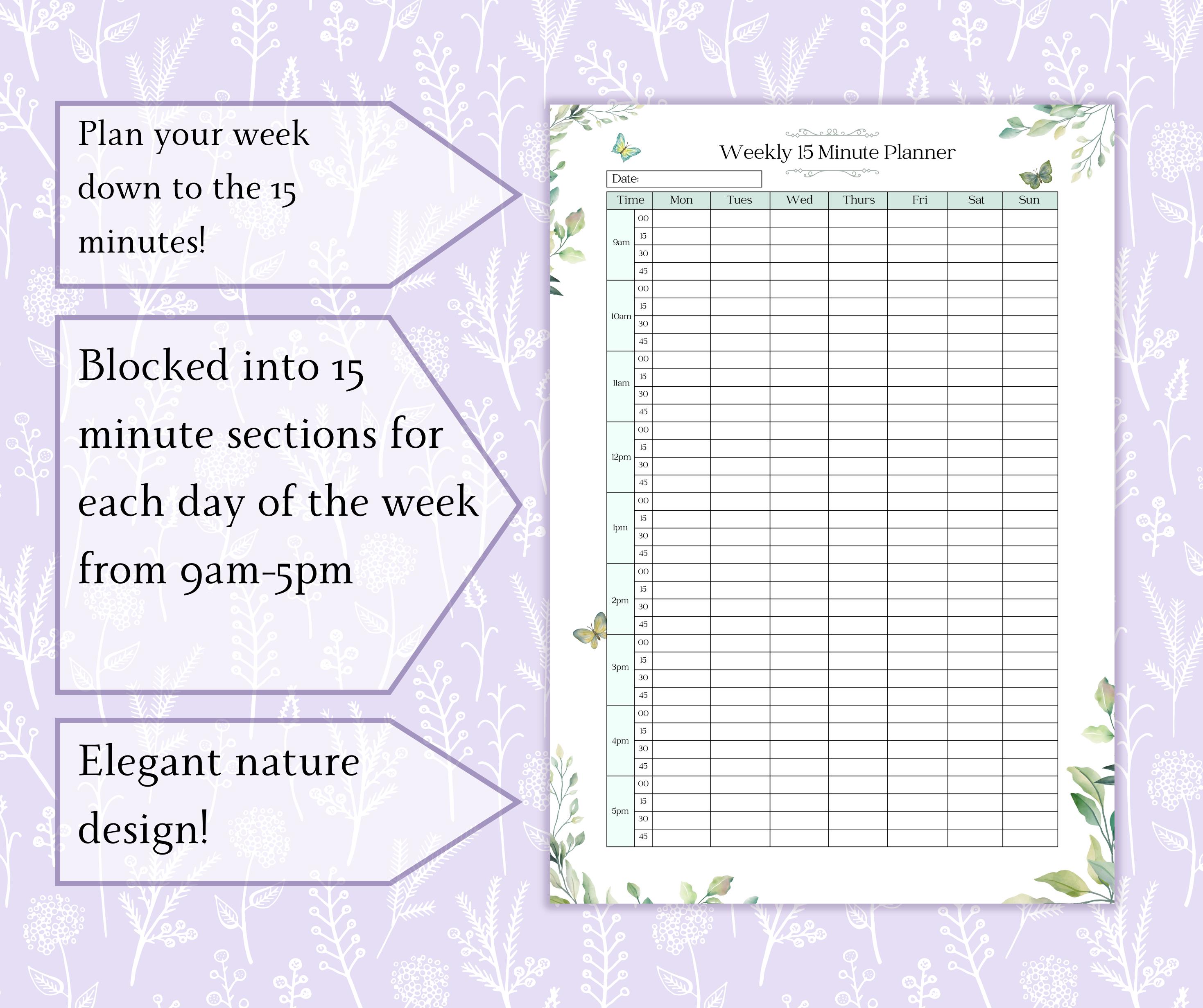 Weekly 15 Minute Planner Printable PDF | 15 Minutes Planner Block ...