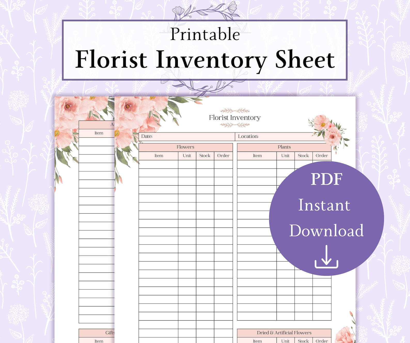 Florist Inventory Sheet Printable PDF | Florist Unit List | Inventory Tracking | Floristry Stock ...