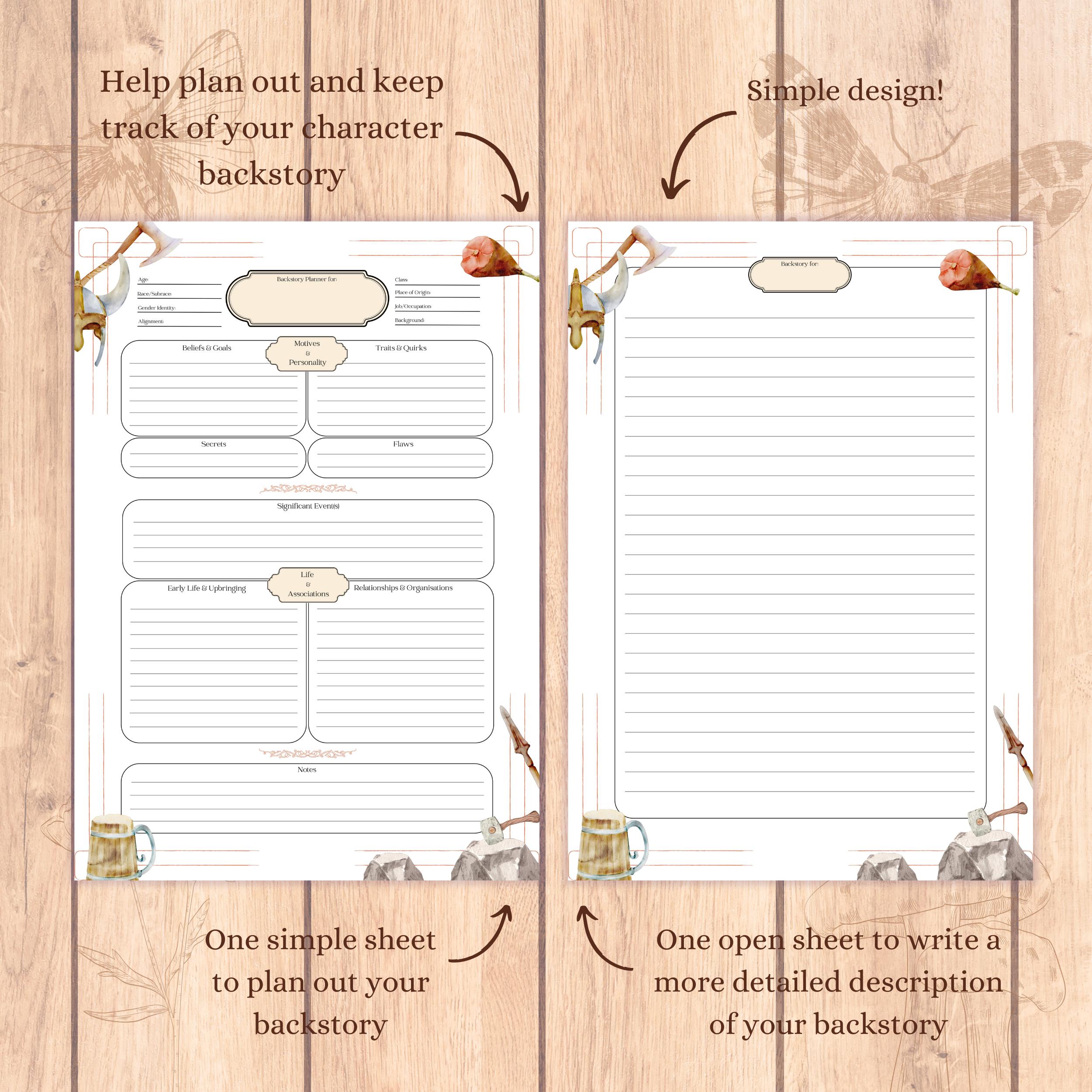 Barbarian Character Backstory Sheet Printable PDF | Dnd Class Barbarian ...