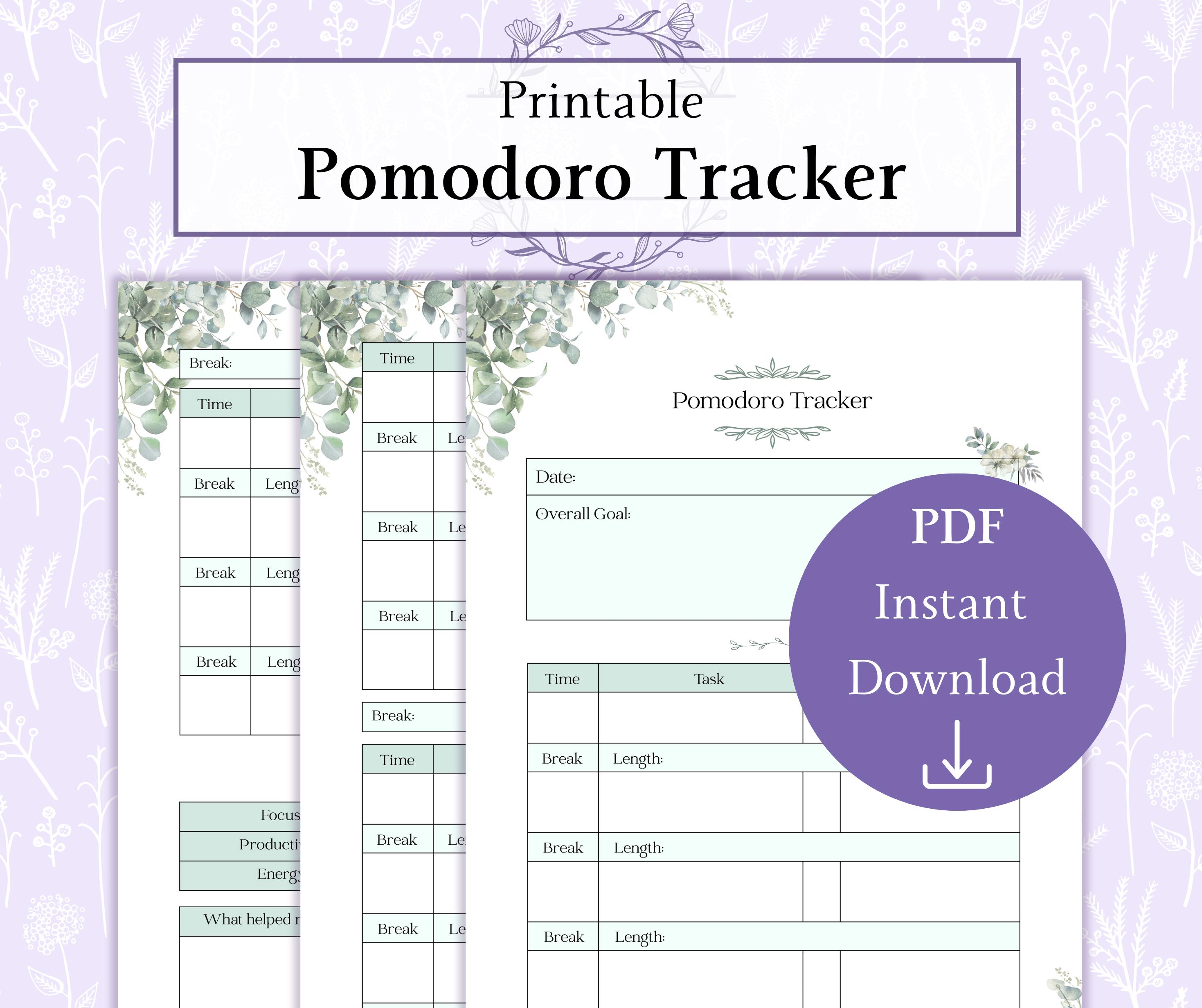 Pomodoro Tracker Printable PDF | Pomodoro Planner | Pomodoro Log ...