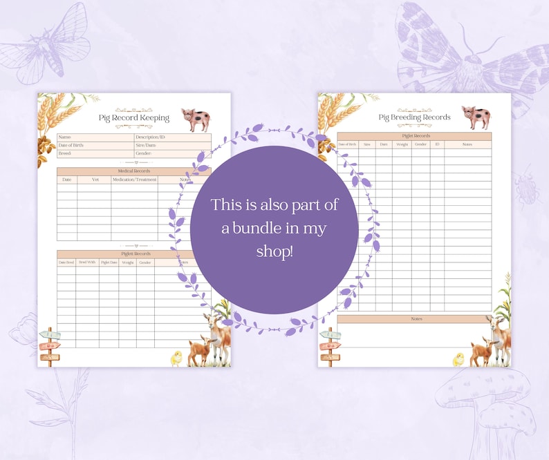 Pig Breeding Records Printable PDF | Pig Record Keeping | Pig Chart ...