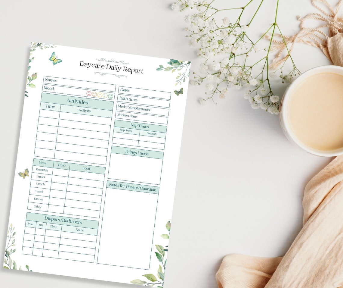 Daycare Daily Report Printable PDF | Caregiver Log | Printable Nanny ...