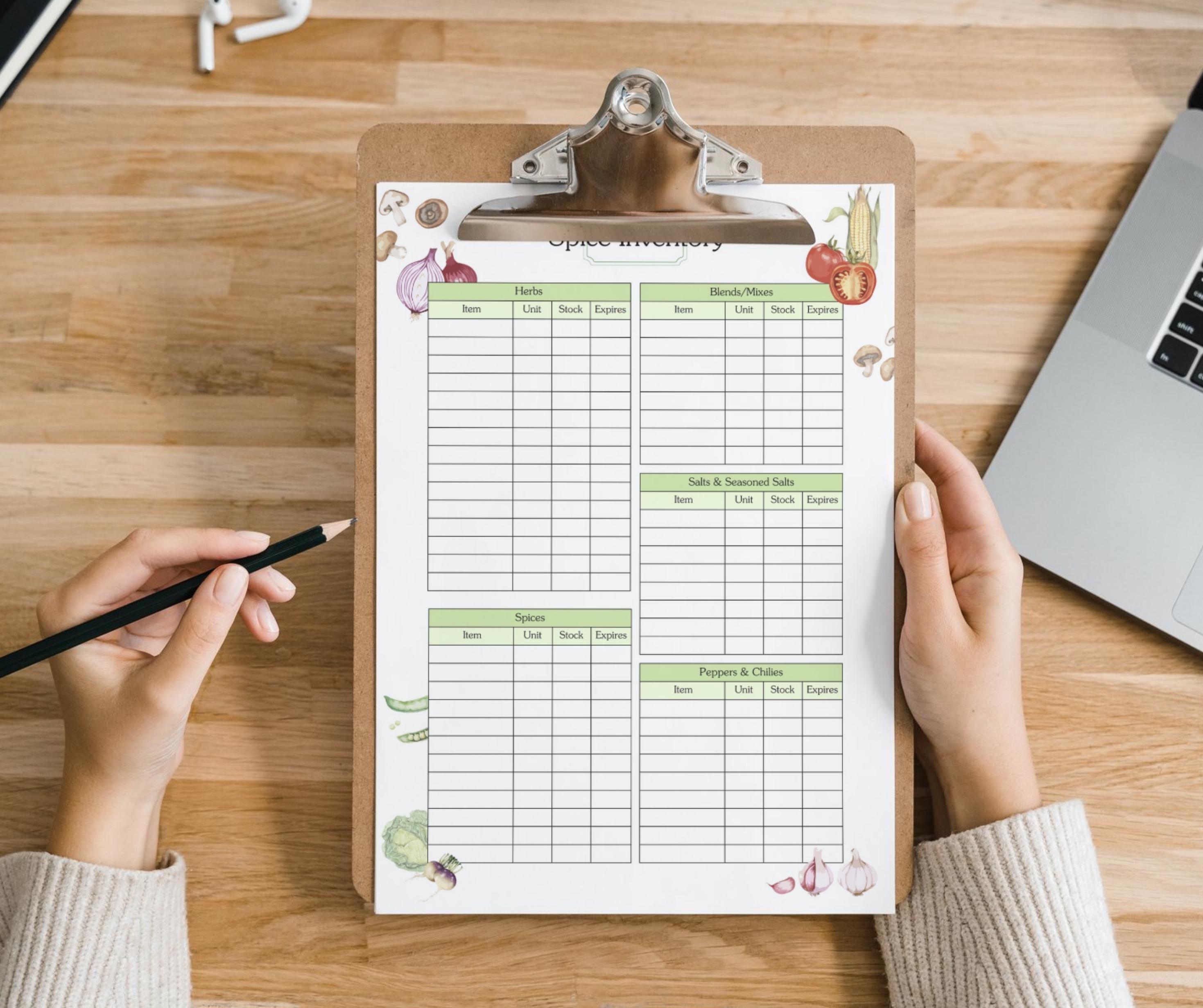 Spice Inventory Tracker Printable PDF | Spice Chart Inventory ...