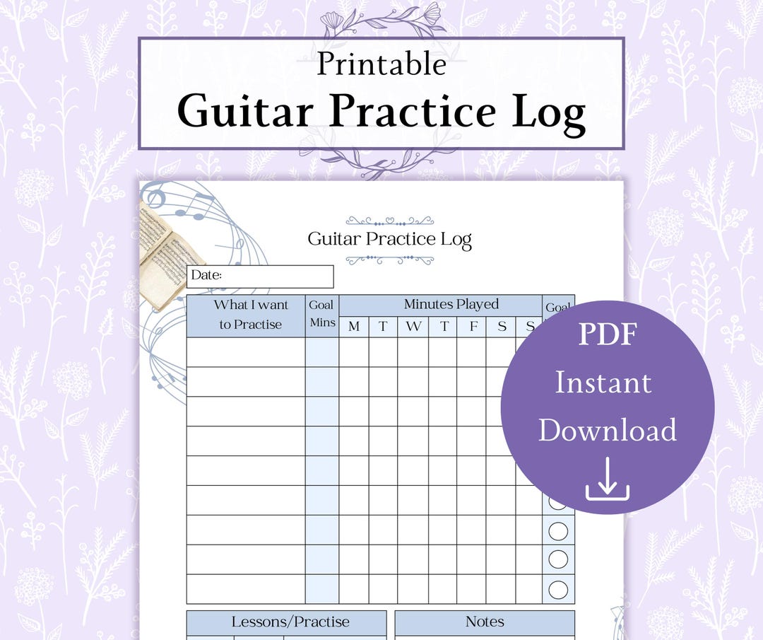 Guitar Practice Chart Printable PDF | Weekly Practice Log | Guitar ...