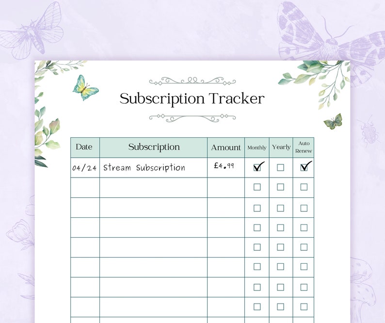 Subscription Tracker Printable PDF | Membership Tracker | Expense Log ...