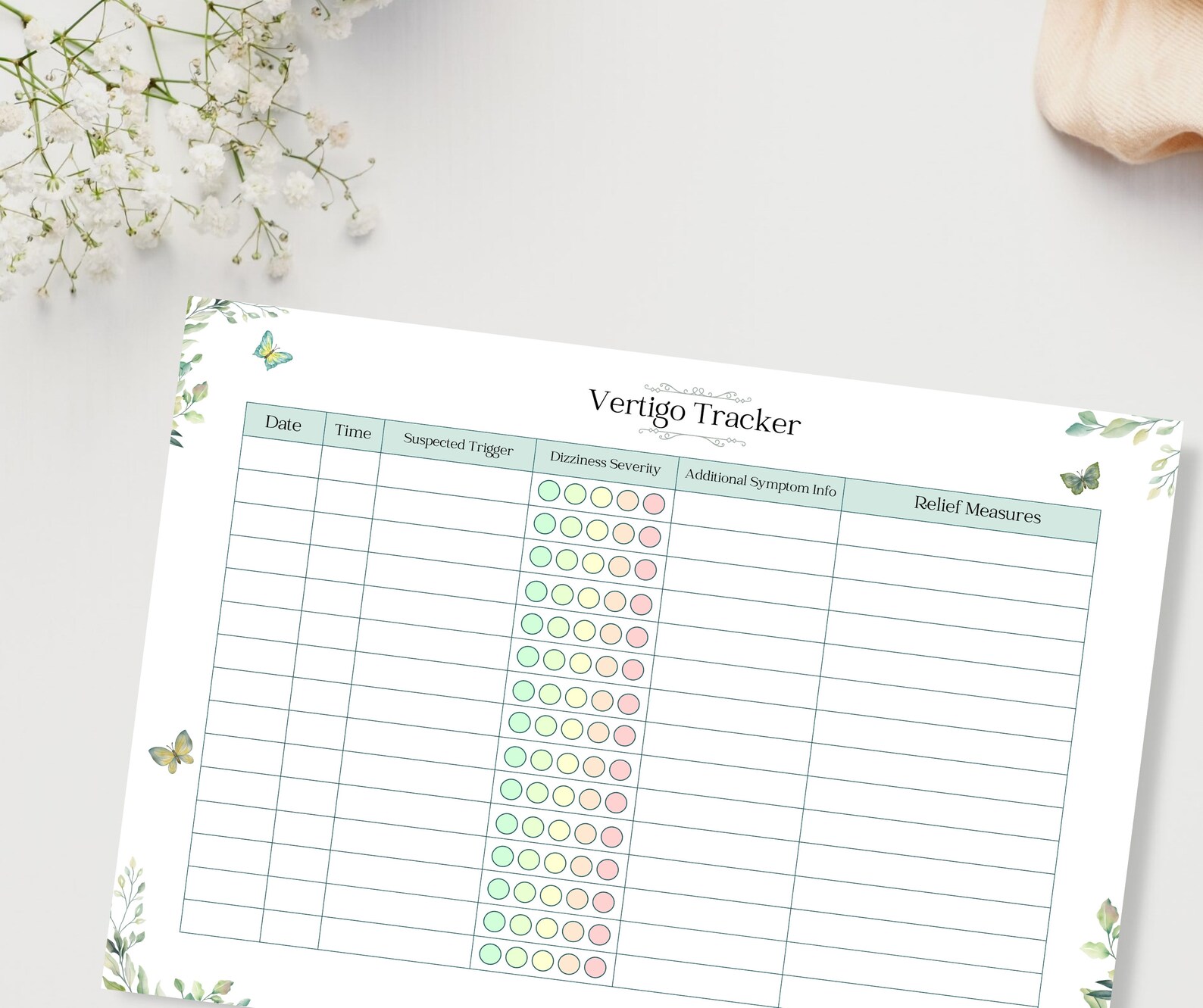 Vertigo Tracker Printable PDF | Symptom Tracker | Vertigo Log | Chronic ...