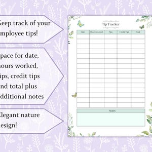 Employee Tip Tracker Printable PDF | Server Tip Tracker | Wait Tip Tracker | Cash Tips Log ...