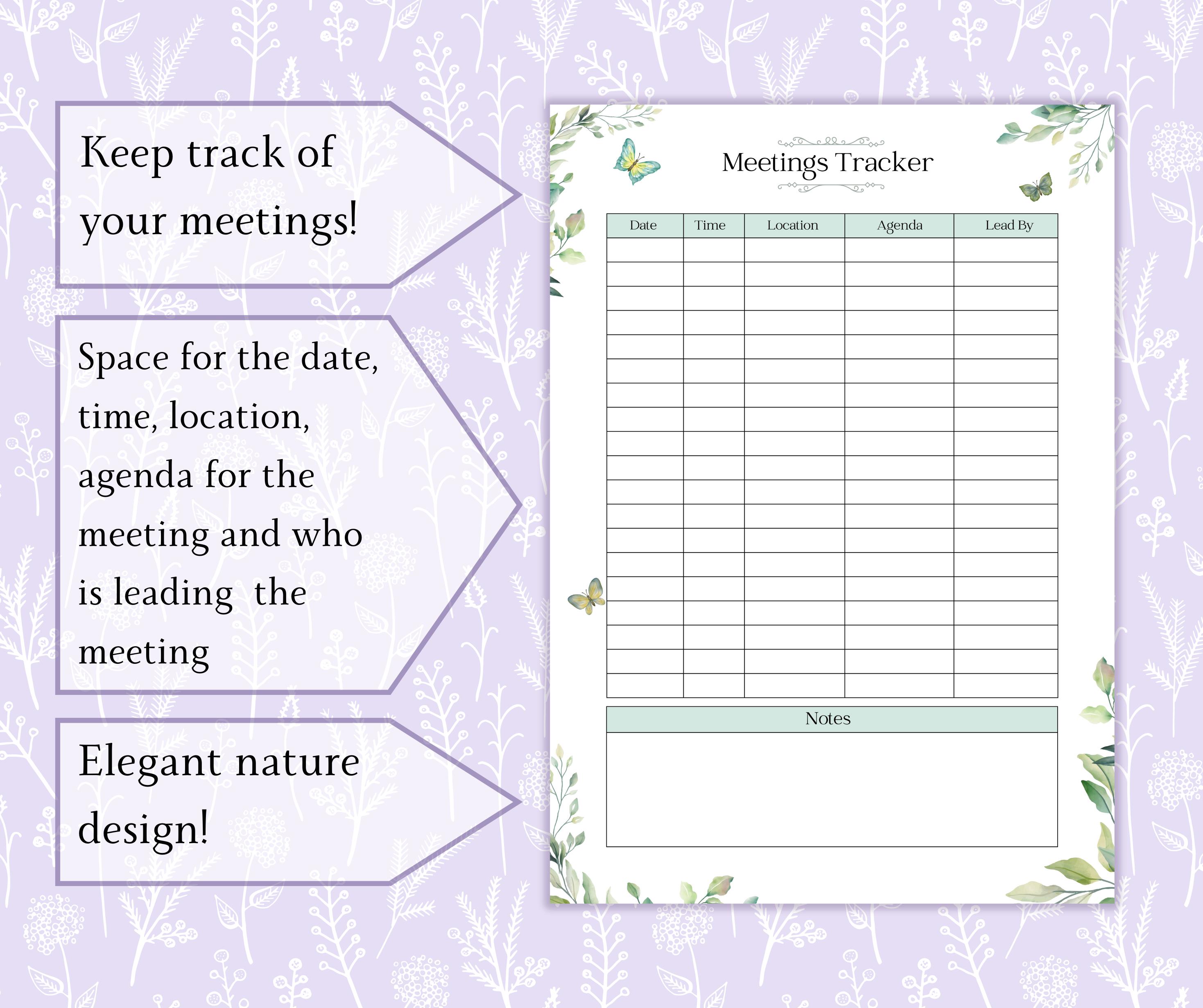 Meeting Tracker Printable PDF | Meeting Log | Communication Log | Staff ...