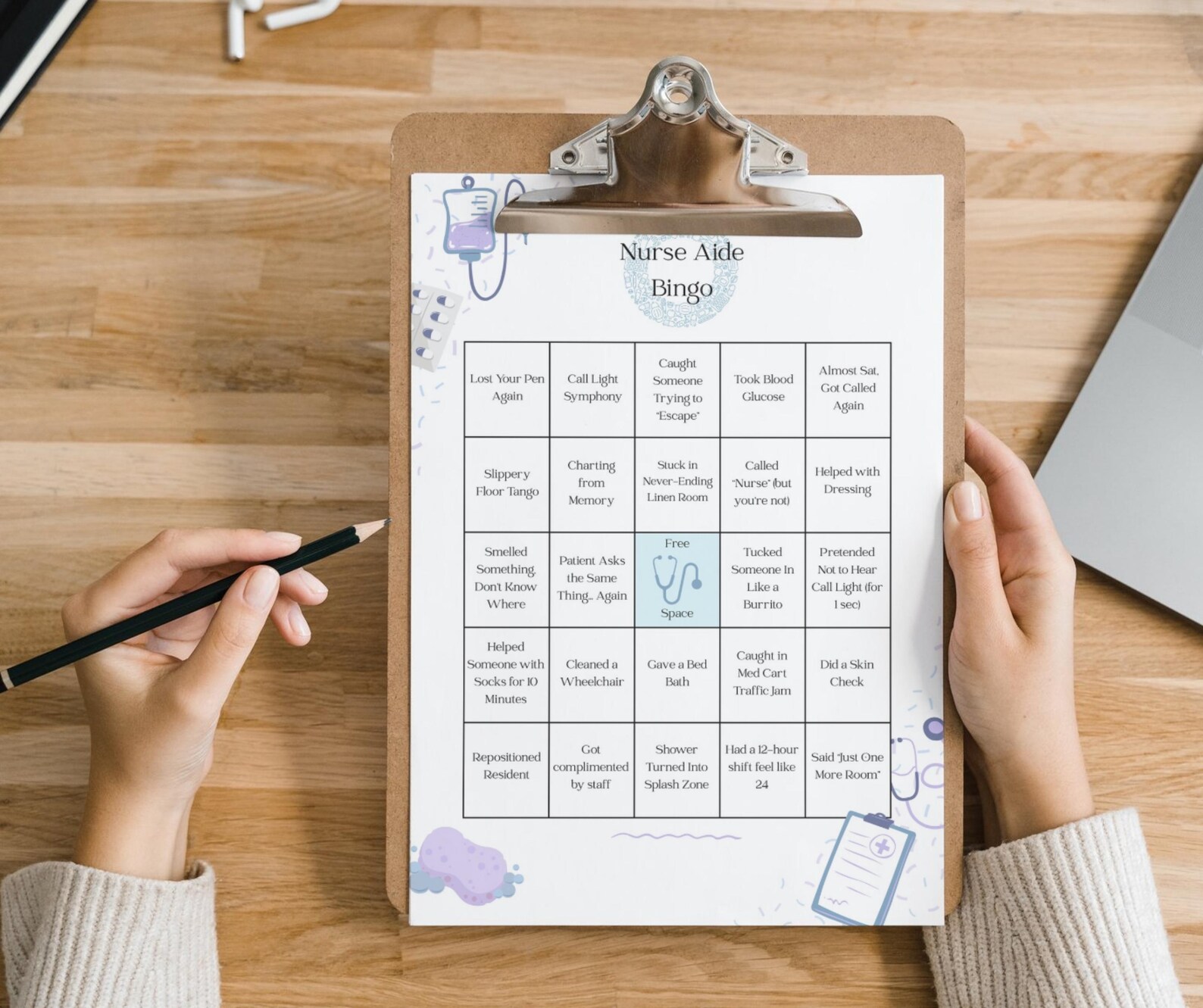 Nurse Aide Bingo Sheet Printable PDF | CNA Bingo | Nursing Home Bingo ...