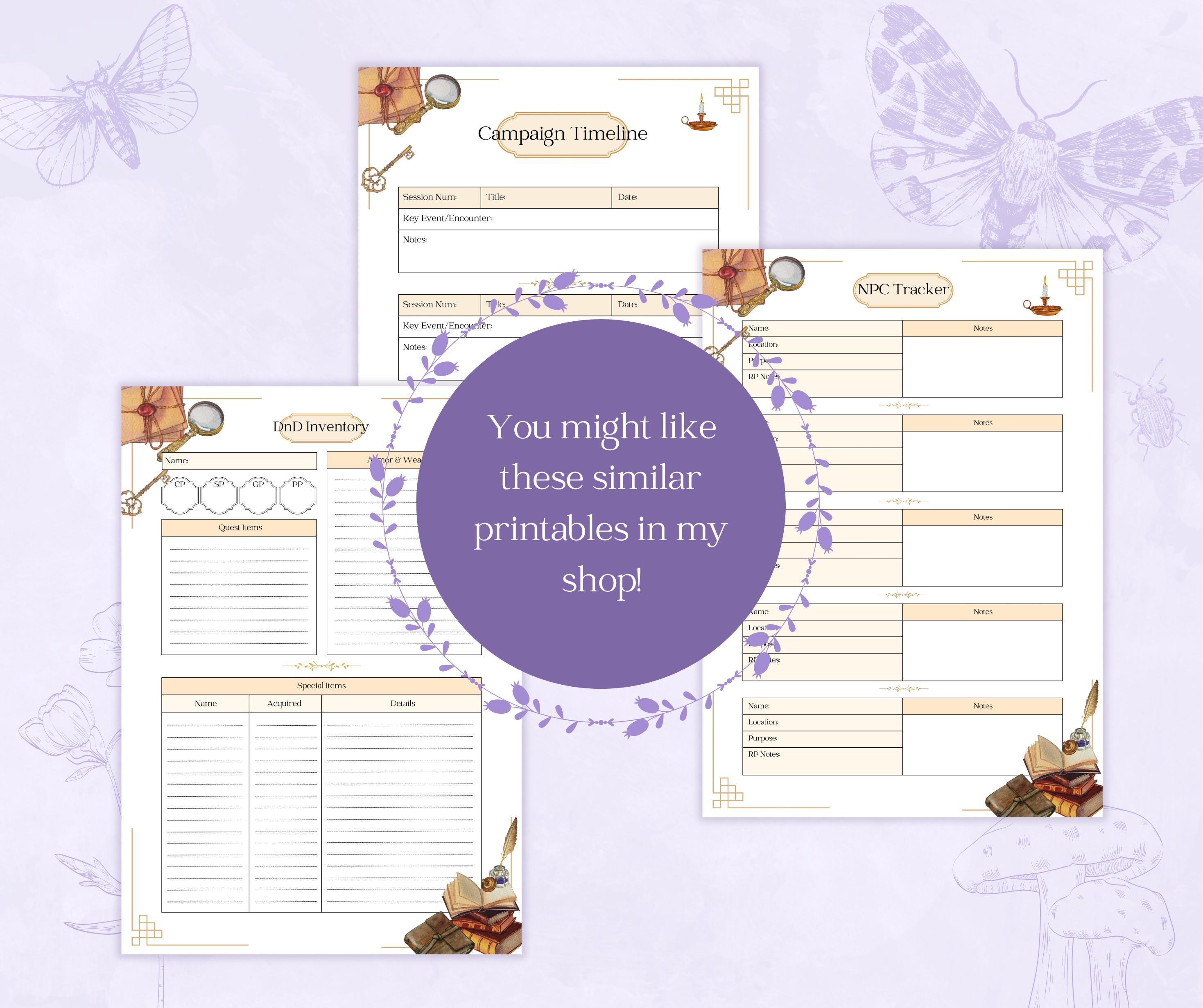 Dnd Session Notes Printable PDF | Dnd Handouts | Dnd Player Journal ...