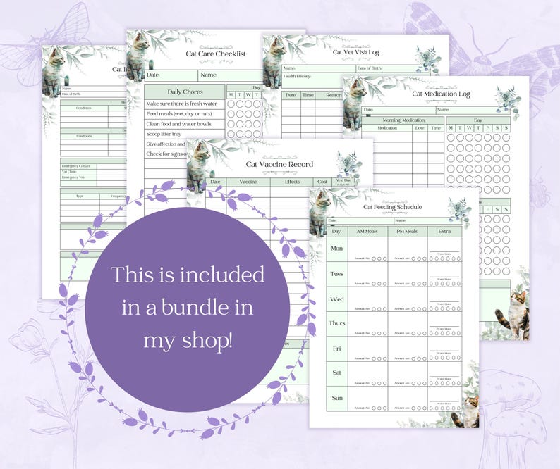 Cat Info Sheet Printable PDF | Pet Sitter Forms | Cat Health Record ...