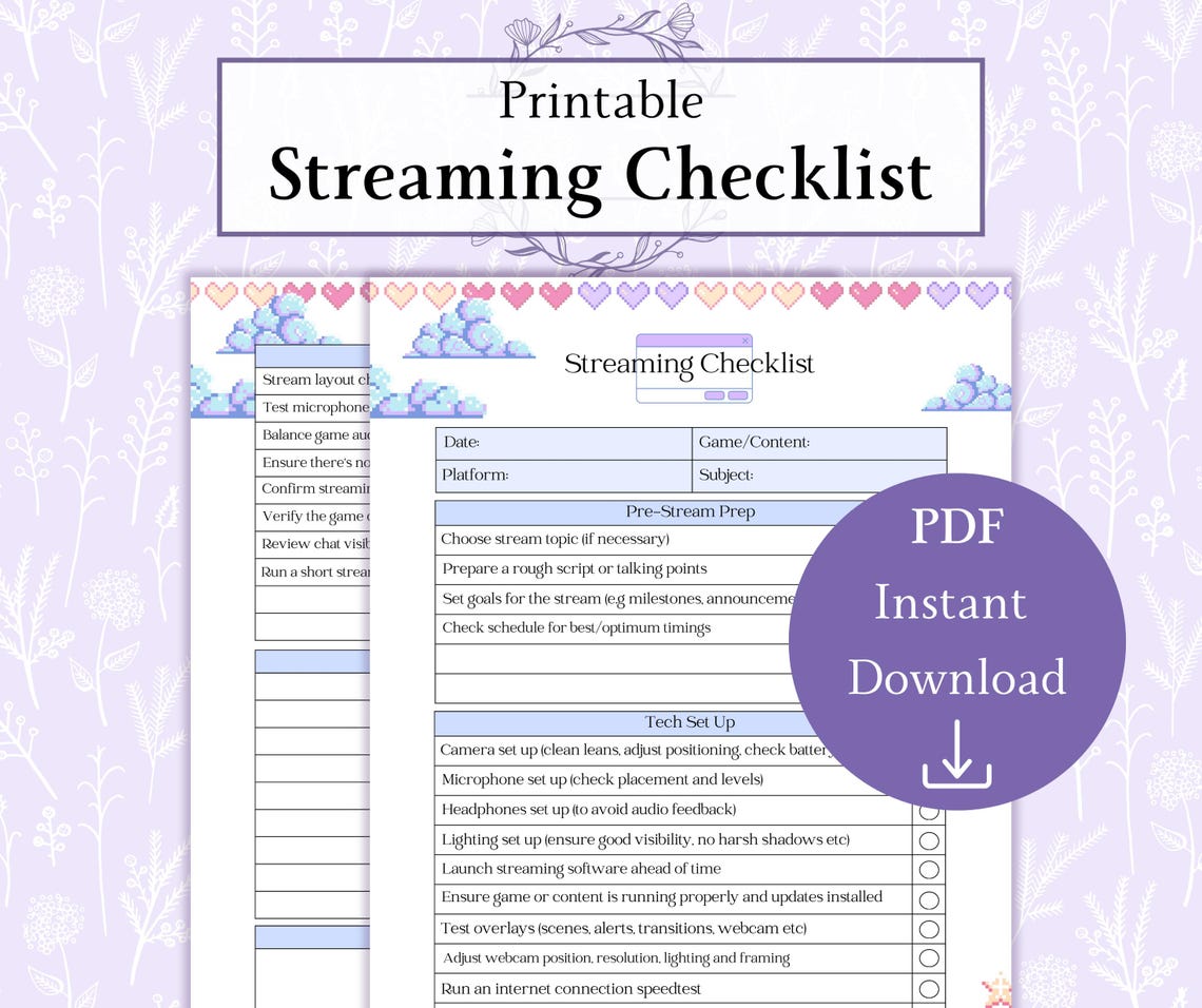 Streaming Checklist Printable PDF | Live Stream Planner | Stream ...