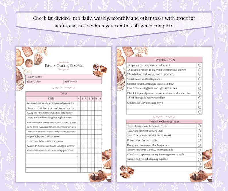 Bakery Cleaning Checklist Printable PDF, Bakery Kitchen Cleaning ...