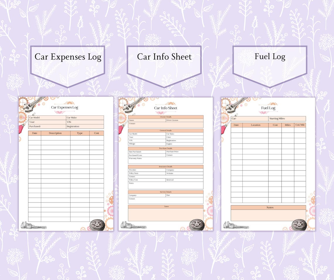 Car Care Planner Printable PDF | Vehicle Information | Car Info Sheet ...