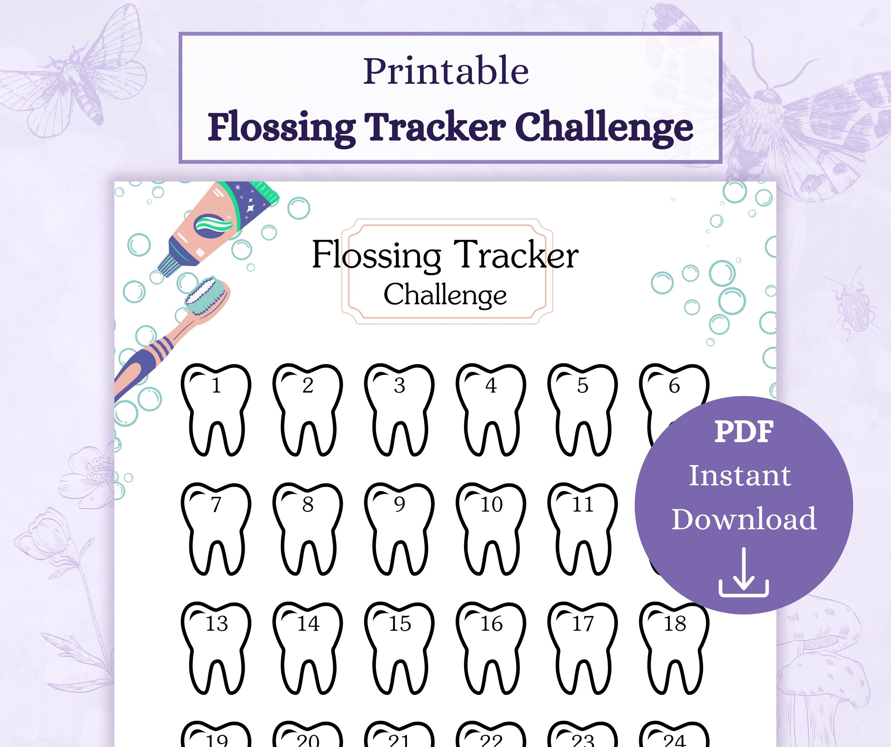 Flossing Tracker Challenge Printable PDF Dental Floss Log Dental ...